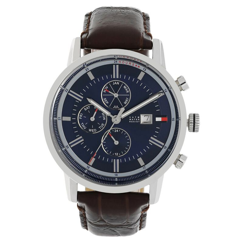 Buy Online Tommy Hilfiger Quartz Multifunction Blue Dial Leather Strap ...