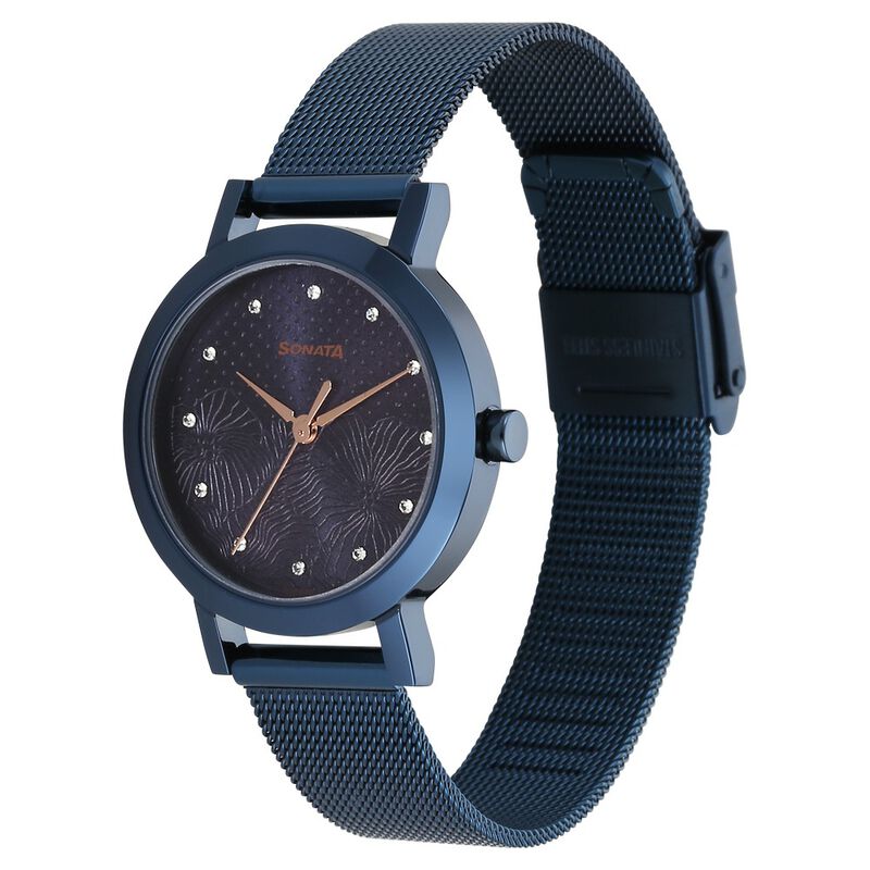 Buy Online Sonata Quartz Analog Blue Stainless Steel Strap for Women ...