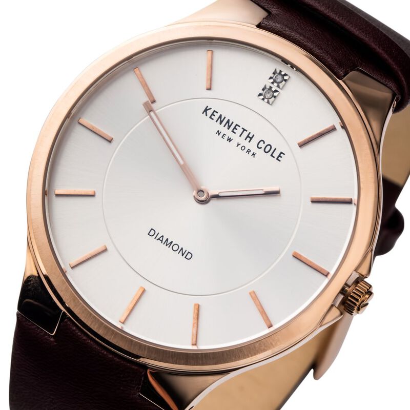 Buy Online Kenneth Cole Silver Dial Leather Strap Watch For Men