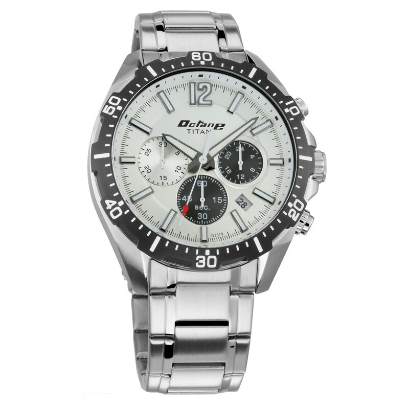 Buy Online Titan Quartz Chronograph Silver Dial Stainless Steel Strap ...