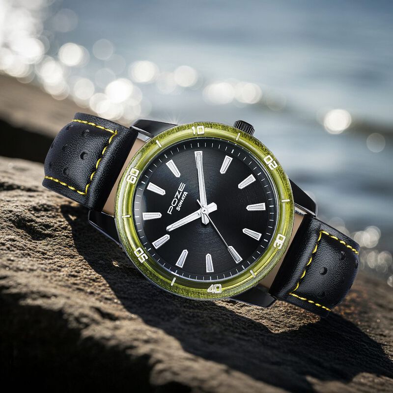 Buy Online Poze By Sonata Quartz Analog Black Dial Two Toned Leather ...