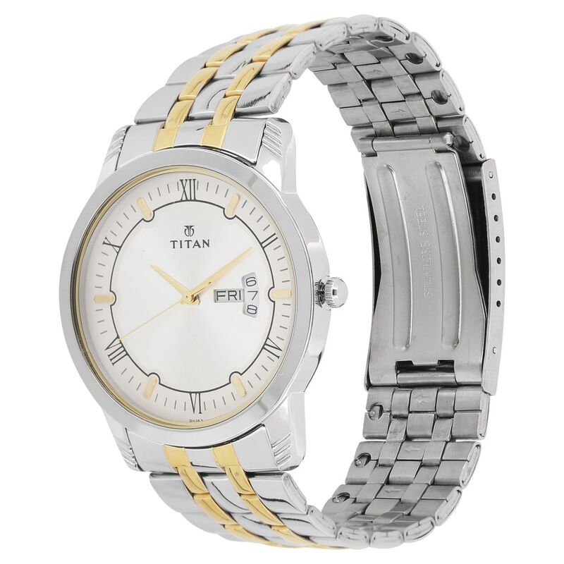 Buy Online Titan Metal Silver Analog with Day and Date Stainless Steel ...