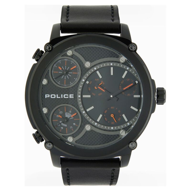 Buy Online Police Quartz Multifunction Black Dial Leather Strap Watch ...