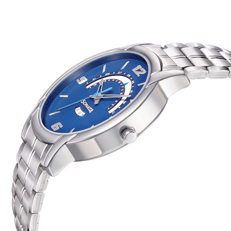 Buy Online Sonata RPM Quartz Analog with Day and Date Blue Dial Metal ...