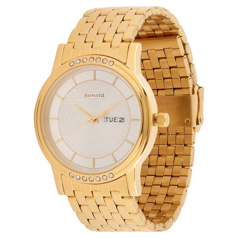 Buy Online Sonata Quartz Analog with Day and Date Silver Dial Stainless ...