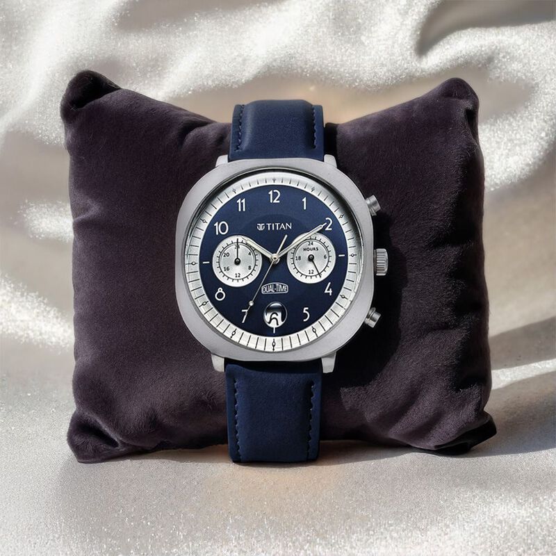 Buy Online Titan Timeless Treasures Quartz Analog Dual Time Blue Dial ...