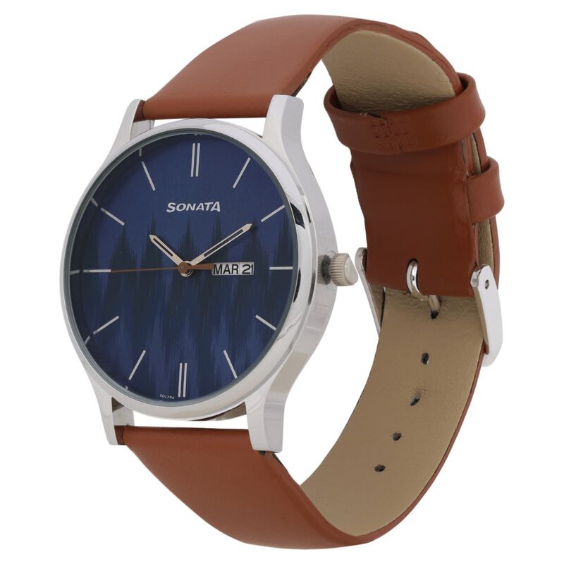 Buy Online Sonata Knot Blue Dial Leather Strap Watch for Men ...