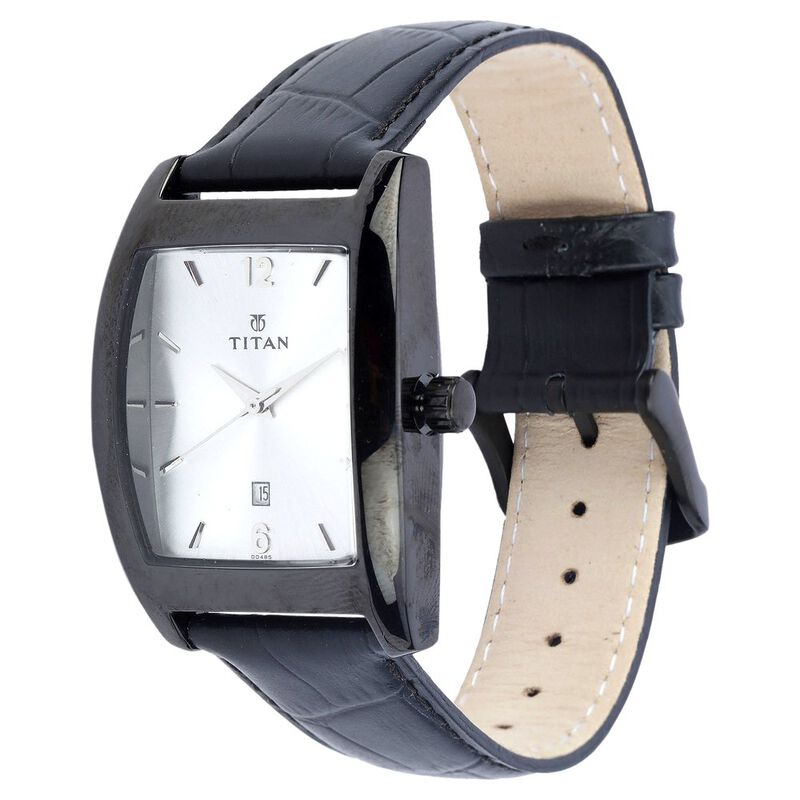 Buy Online Titan Quartz Analog with Date Silver Dial Leather Strap ...