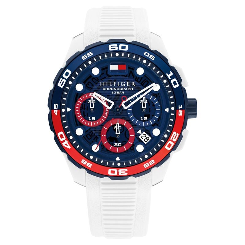 Buy Online Tommy Hilfiger Quartz Chronograph Blue Dial White Silicone ...