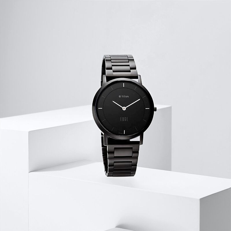 Buy Online Titan Quartz Analog Black Dial Stainless Steel Strap Watch ...
