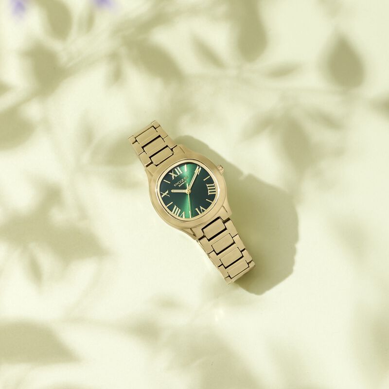 Buy Online Poze By Sonata Quartz Analog Green Dial Golden Metal Strap ...