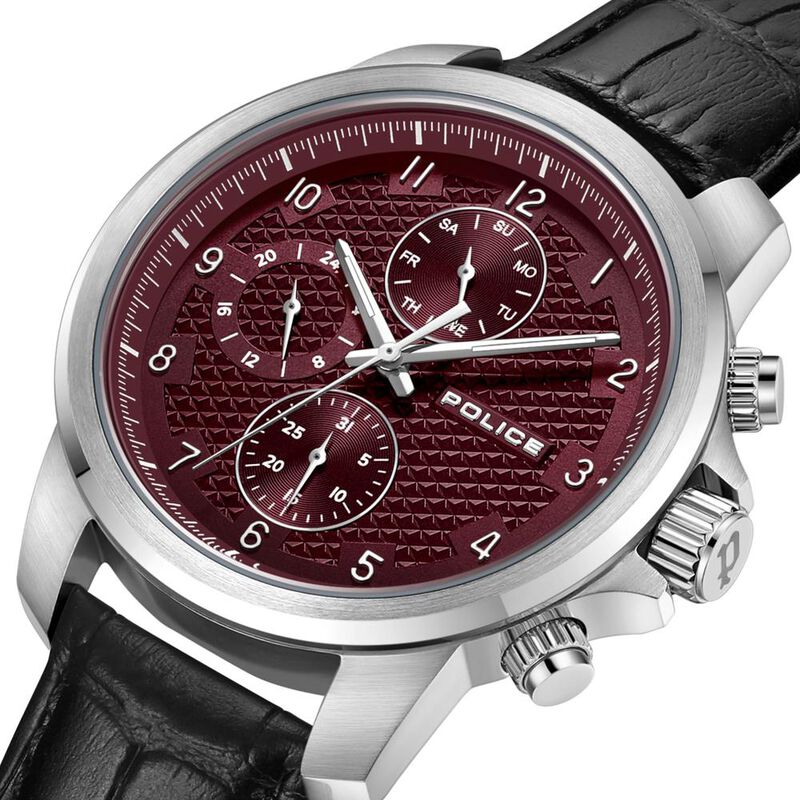 Buy Online Police Quartz Multifunction Maroon dial Leather Strap Watch ...