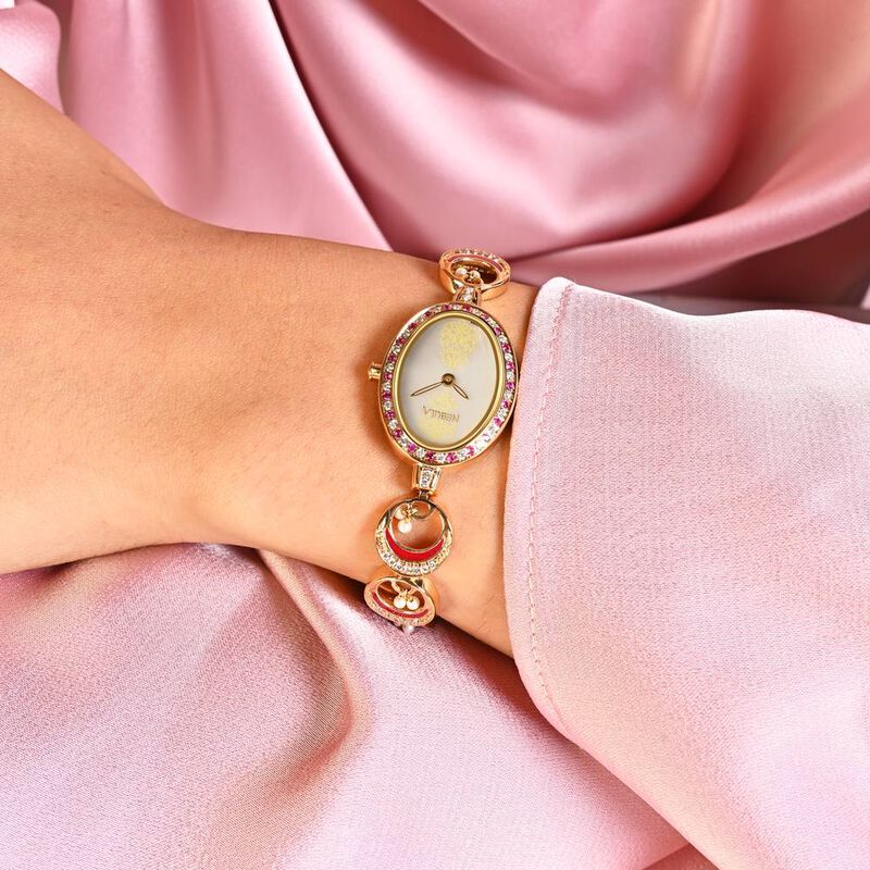 Buy Online Nebula by Titan Quartz Analog Mother of Pearl Dial 18 Karat Gold Strap Watch For ...