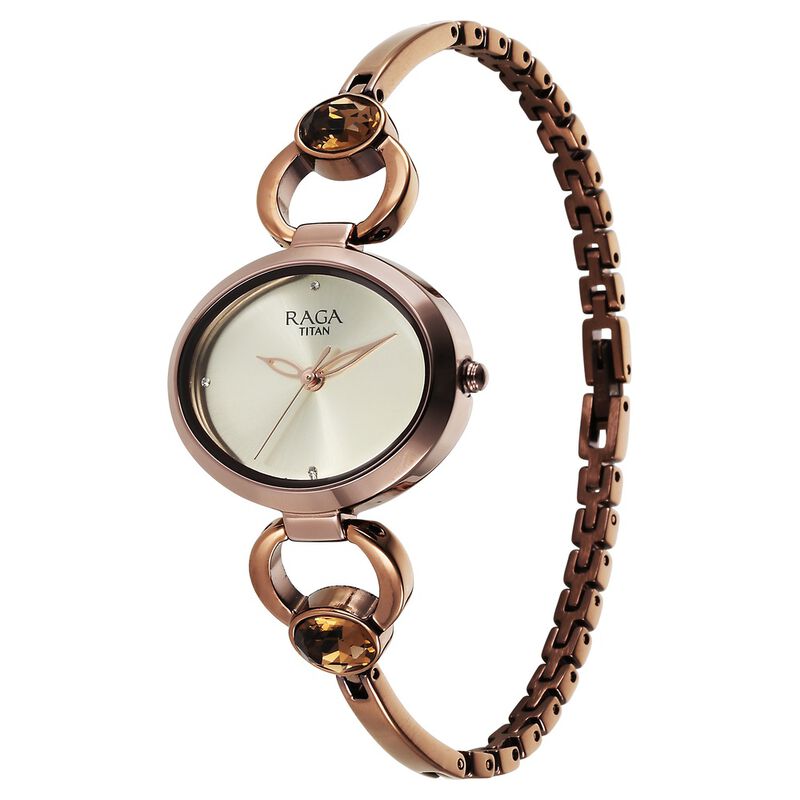 Buy Online Titan Raga Viva Quartz Analog Champagne Dial Metal Strap ...