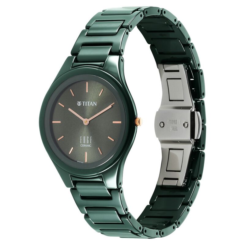 Buy Online Titan Edge Ceramic Quartz in Glossy Green Dial Watch for ...