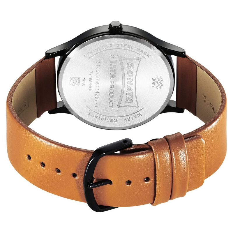 Buy Online Sonata Aspire Quartz Analog Black Dial Leather Strap Watch ...