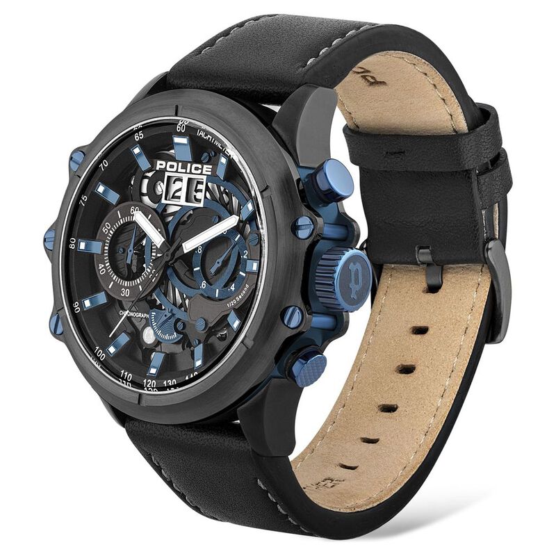 Buy Online Police Quartz Chronograph Black Dial Leather Strap Watch for ...