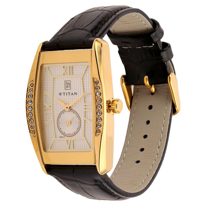 Buy Online Titan Tycoon Champagne Dial Analog with Date Leather Strap ...