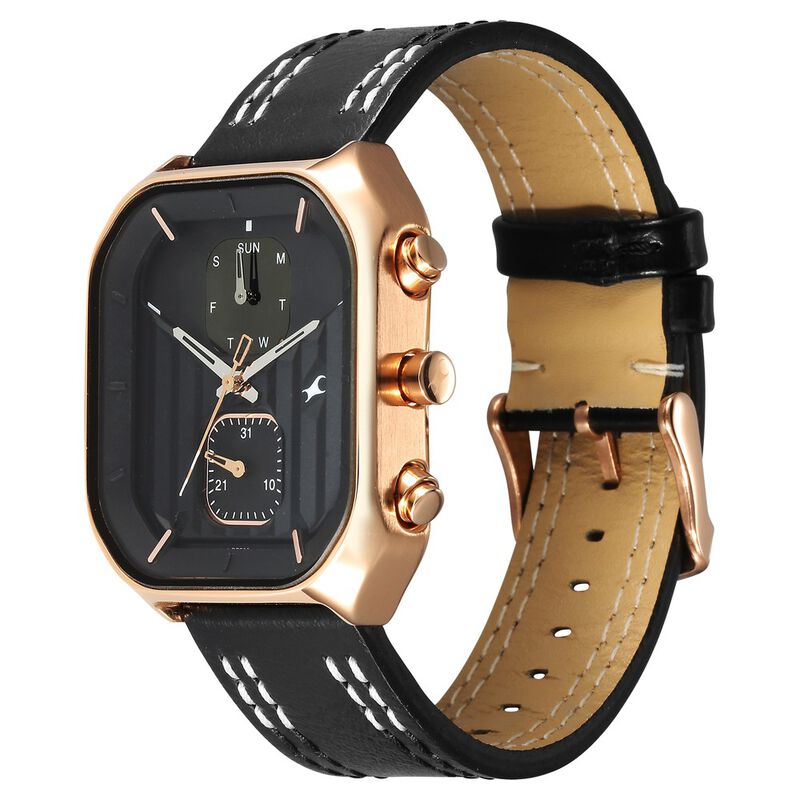 Buy Online Fastrack Fleek Quartz Multifunction Black Dial Leather Strap ...