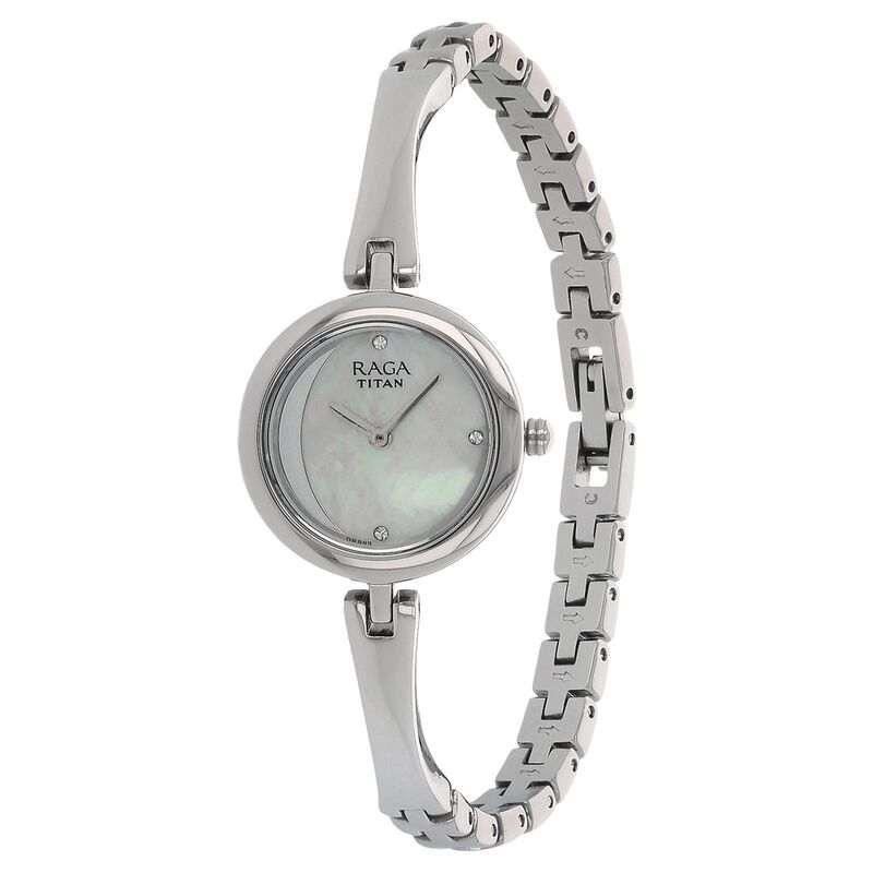 Buy Online Titan Raga Moonlight White Dial Women Watch With Metal Strap ...