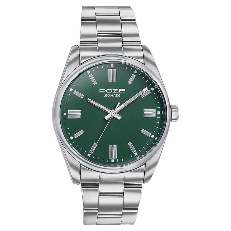 Buy Online Sonata Poze Quartz Analog Green Dial Metal Strap Watch for ...