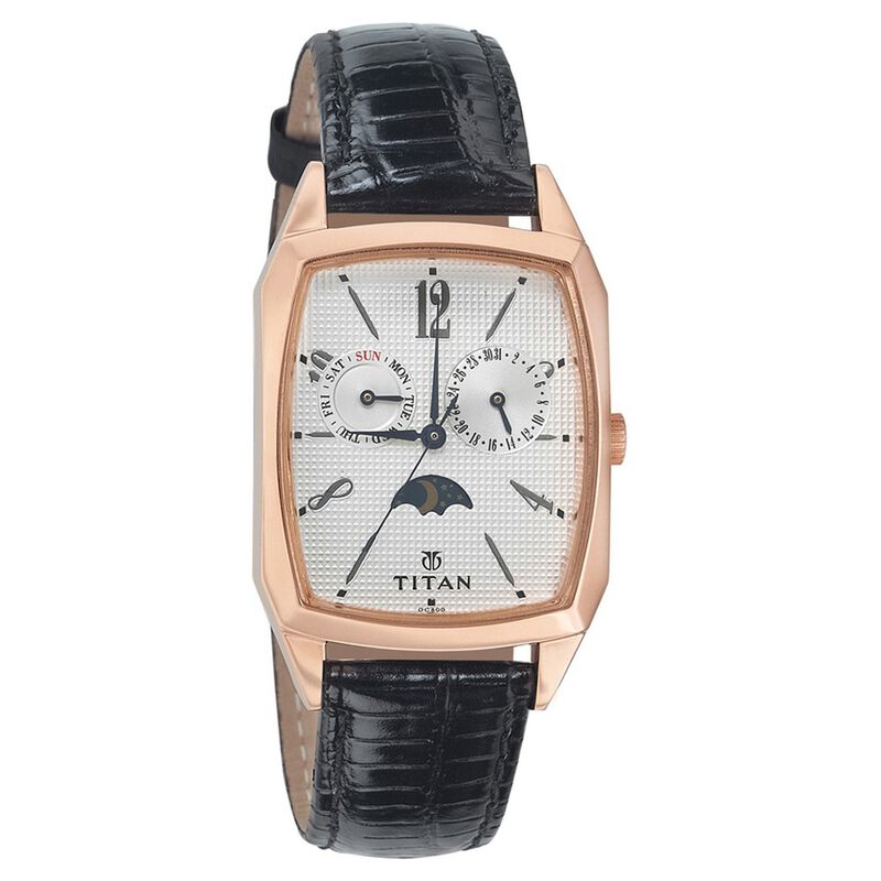 Buy Online Titan Quartz Multifunction Silver Dial Leather Strap Watch ...