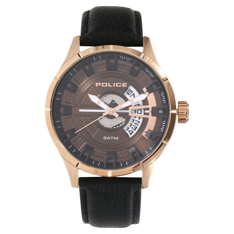 Buy Online Police Quartz Analog with Date Brown Dial Leather Strap ...