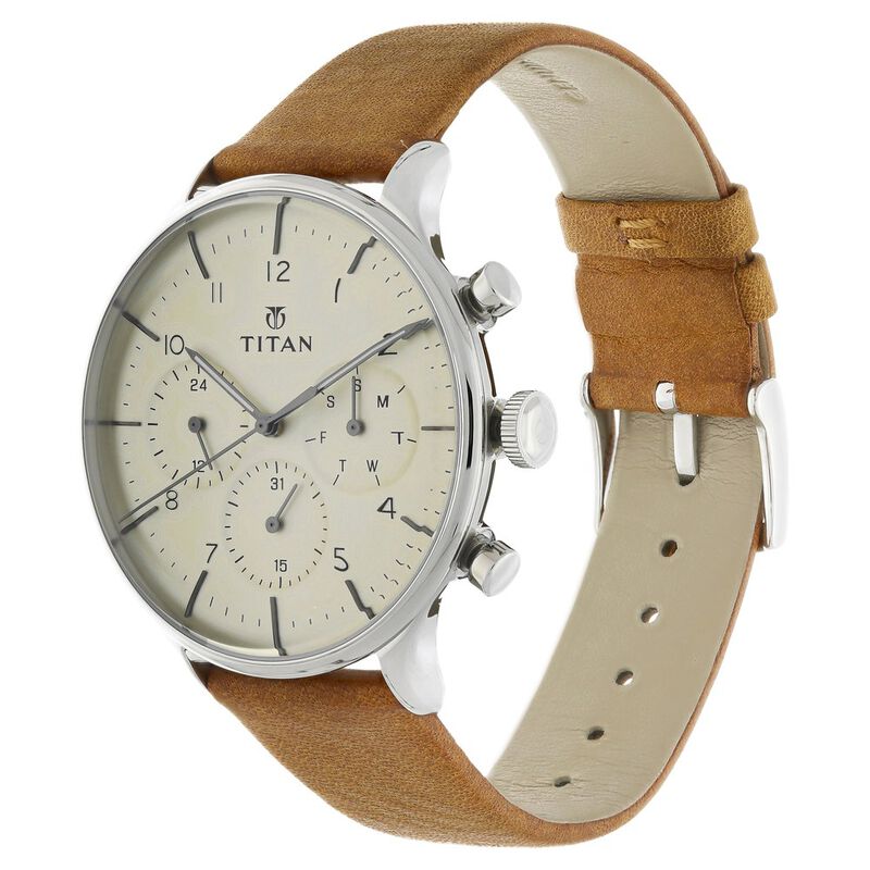 Buy Online Titan Quartz Multifunction Silver Dial Leather Strap Watch ...