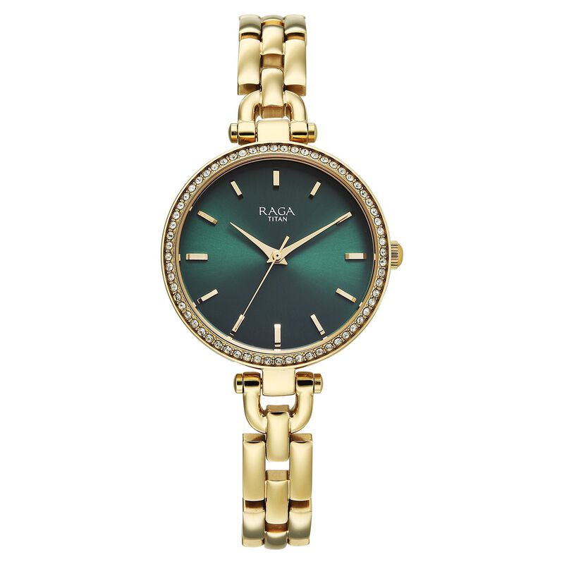 Buy Online Titan Raga Showstopper Quartz Analog Green Dial Golden Metal ...