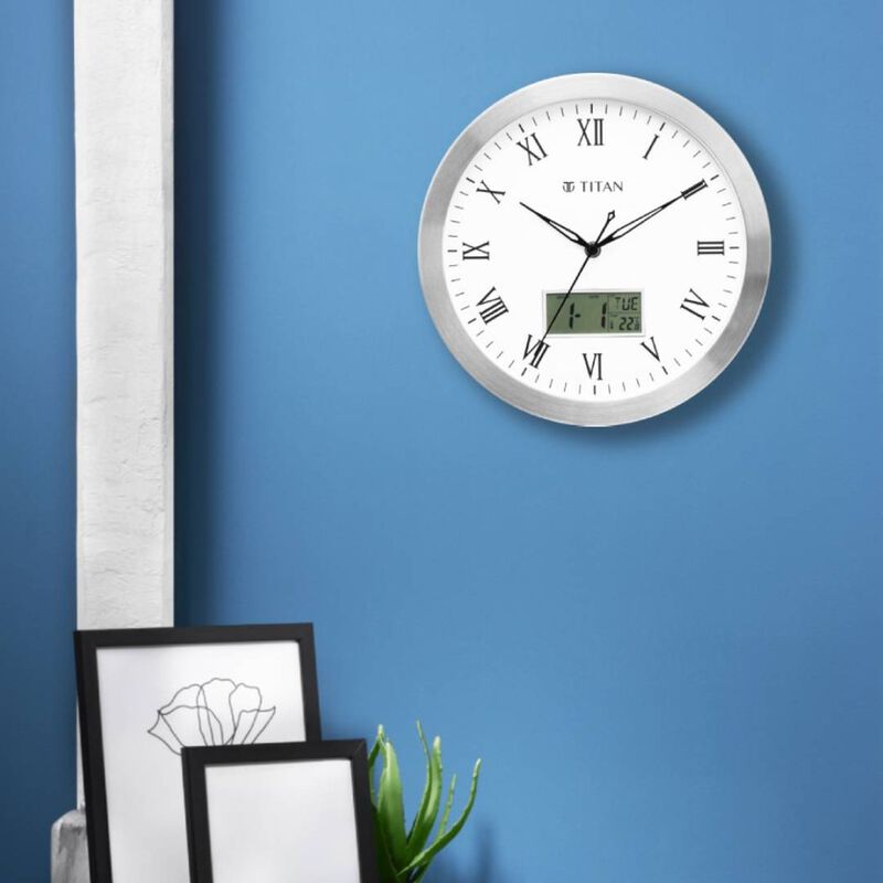 Buy Online Titan Metallic Anadigi Wall Clock White Dial Silent Sweep ...