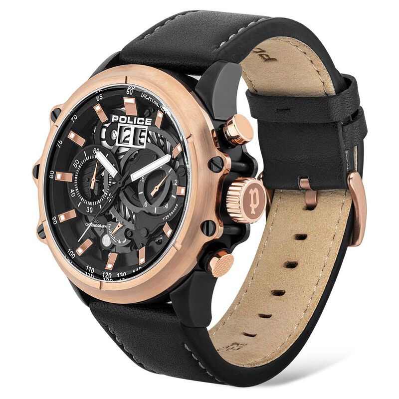 Buy Online Police Quartz Chronograph Black Dial Leather Strap Watch for ...