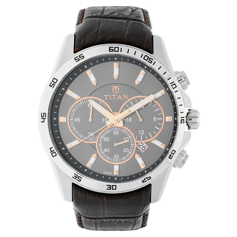 Buy Online Titan Classic Grey Dial Analog Leather Strap watch for Men ...