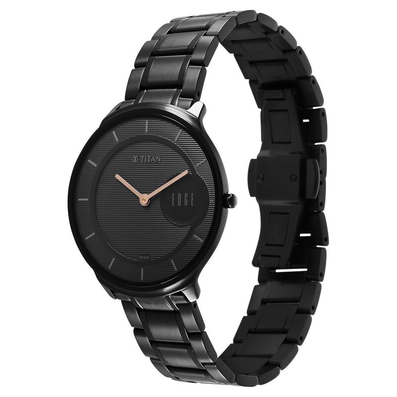 Buy Online Titan Edge Metal Black Dial Analog Stainless Steel Strap ...