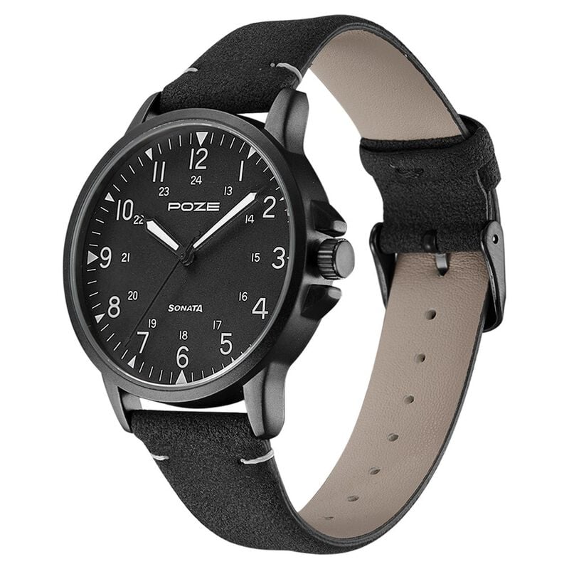 Buy Online Poze by Sonata Quartz Analog Black Dial PU Leather Strap ...
