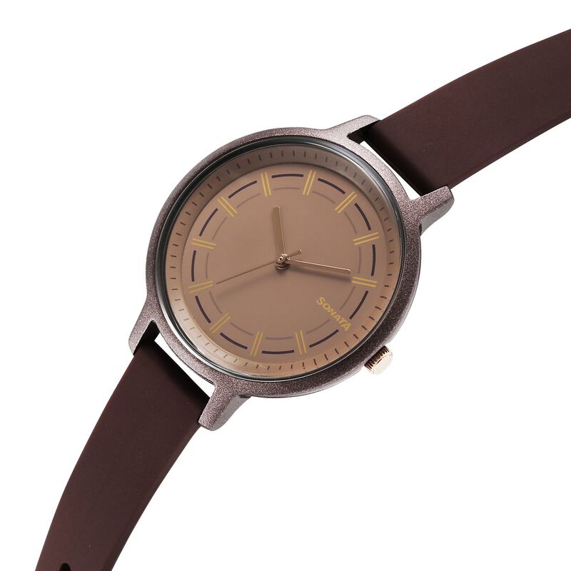 Buy Online Sonata Splash Quartz Analog Brown Dial Plastic Strap Watch ...