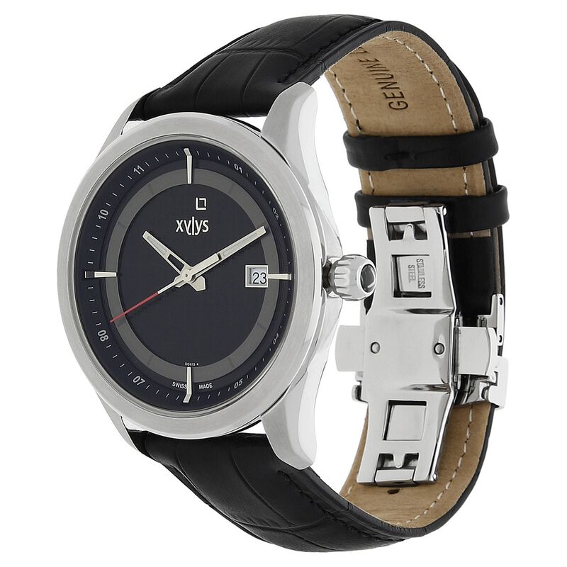 Buy Online Xylys Quartz Analog with Date Black Dial Leather Strap Watch ...