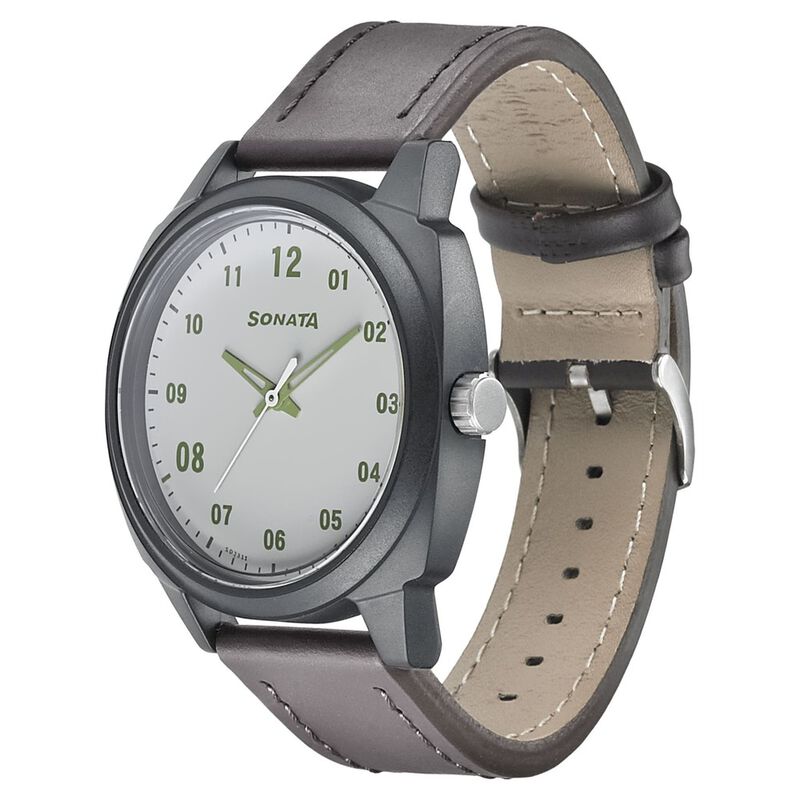 Buy Online Sonata Quartz Analog Off White Dial Leather Strap Watch for ...