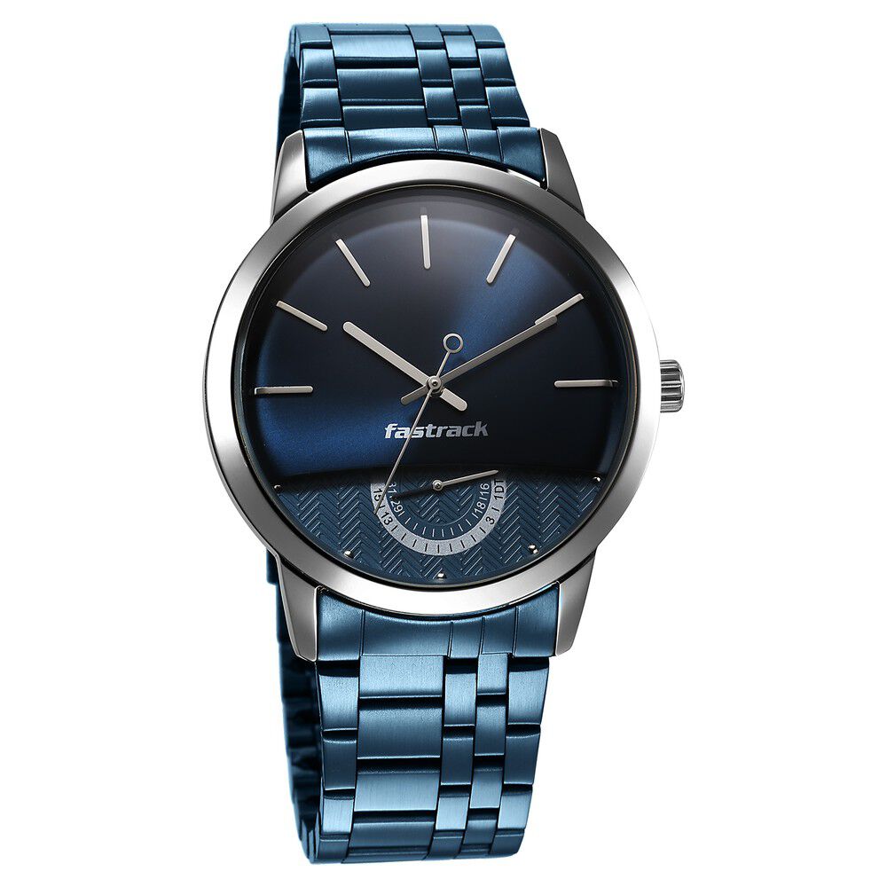 Fastrack Opulence Quartz Analog with Date Blue Dial Stainless Steel Strap Watch for Guys