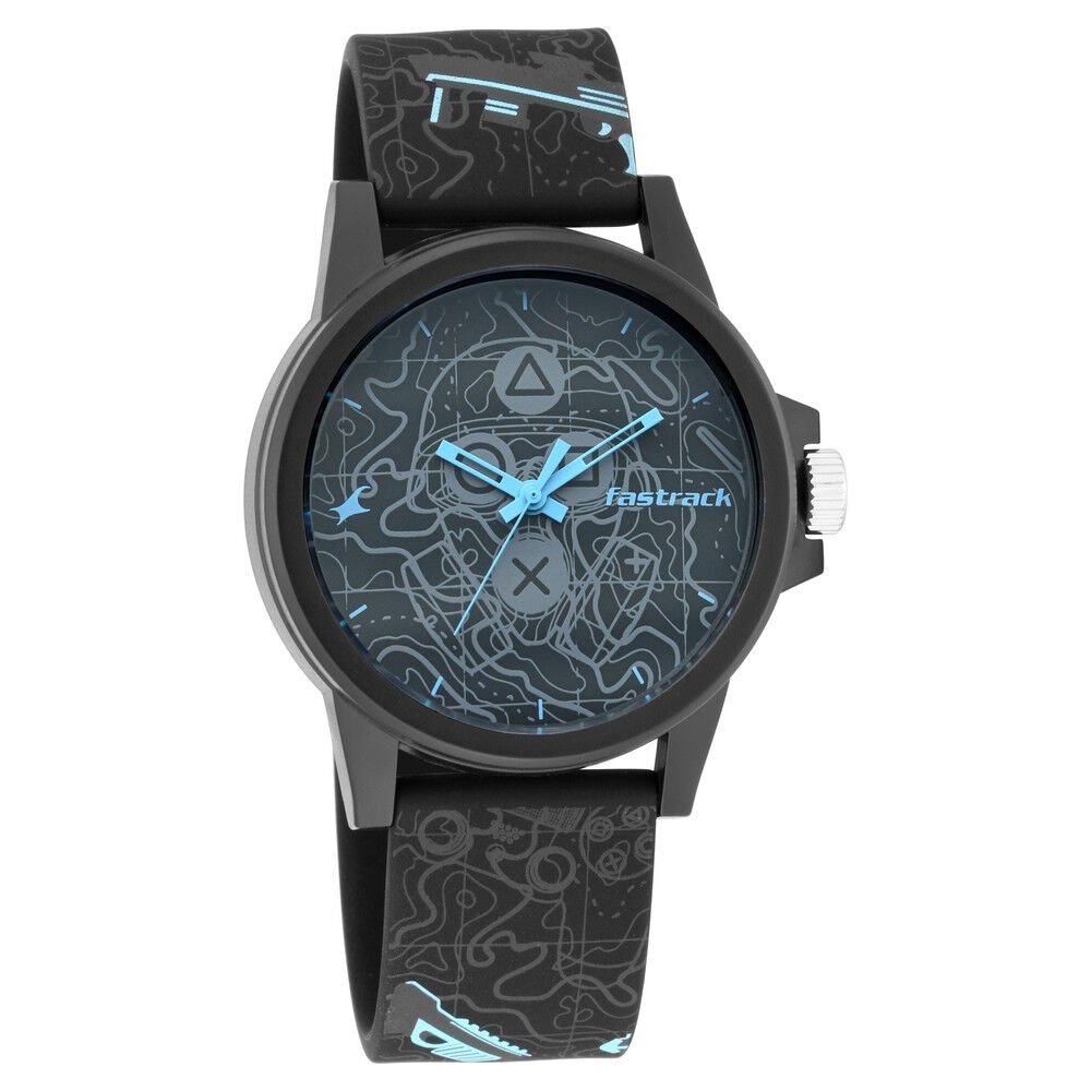 Fastrack Unisex Arcade cyberpunk Watch: Charcoal Hues with Aqua Accent