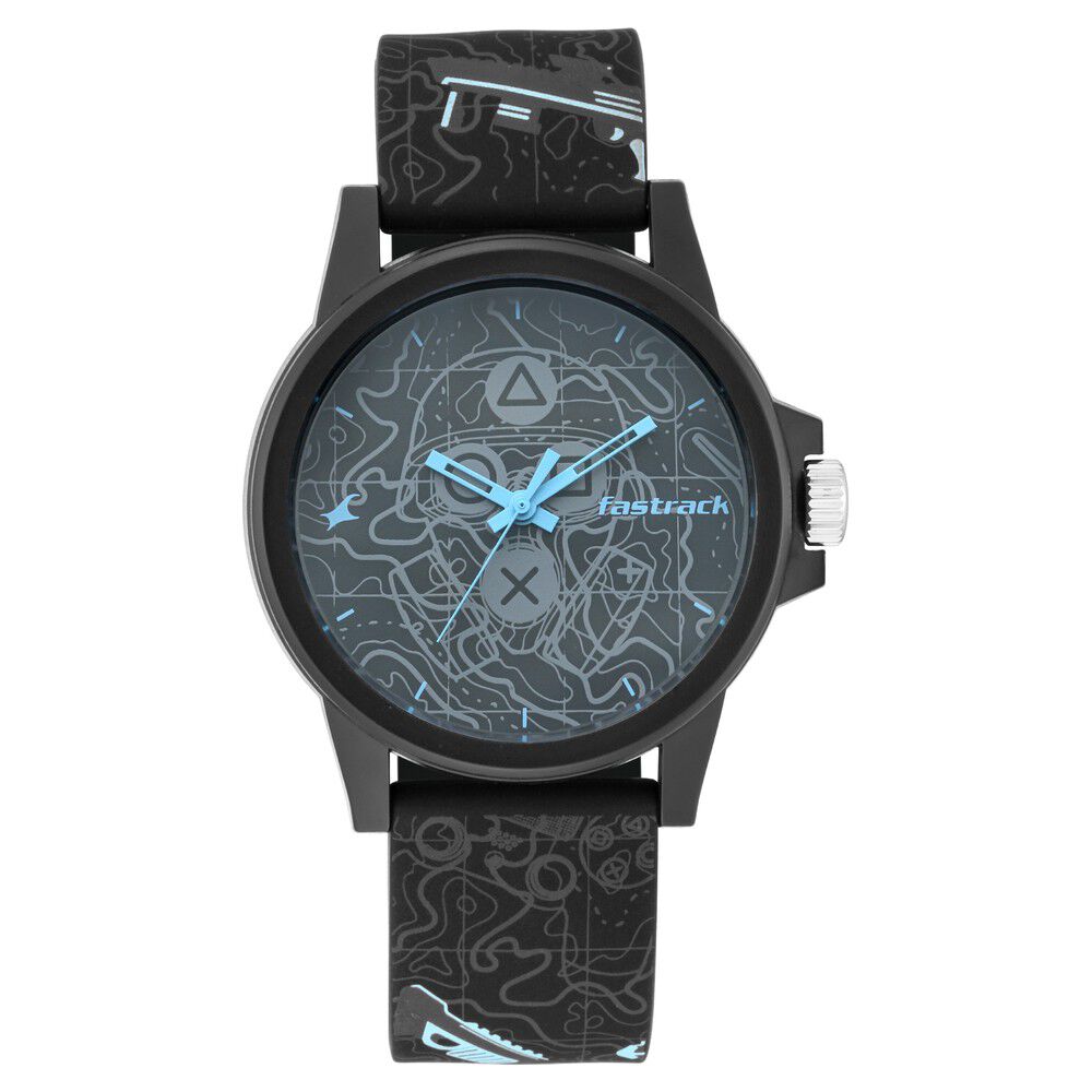 Fastrack Unisex Arcade cyberpunk Watch: Charcoal Hues with Aqua Accent