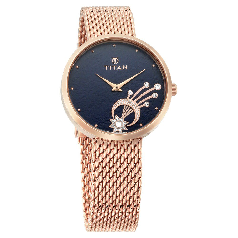 Titan Stellar Black Dial Analog Stainless Steel Strap watch for Women