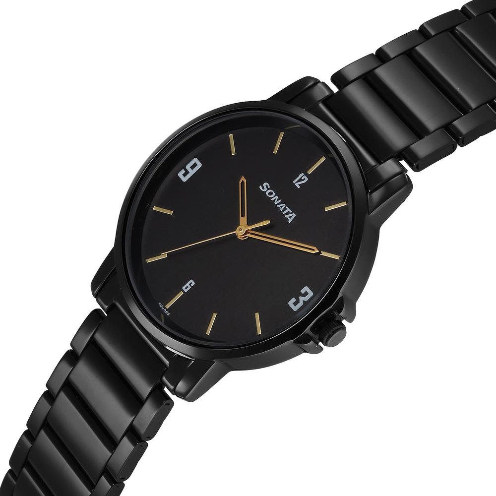 Buy Online Sonata Quartz Analog Black Dial Watch for Men - nt77083nm01 ...