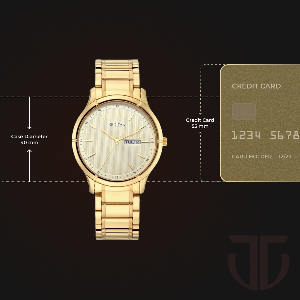 Buy Online Titan Lagan Yellow Dial Analog with Day and Date Metal Strap ...