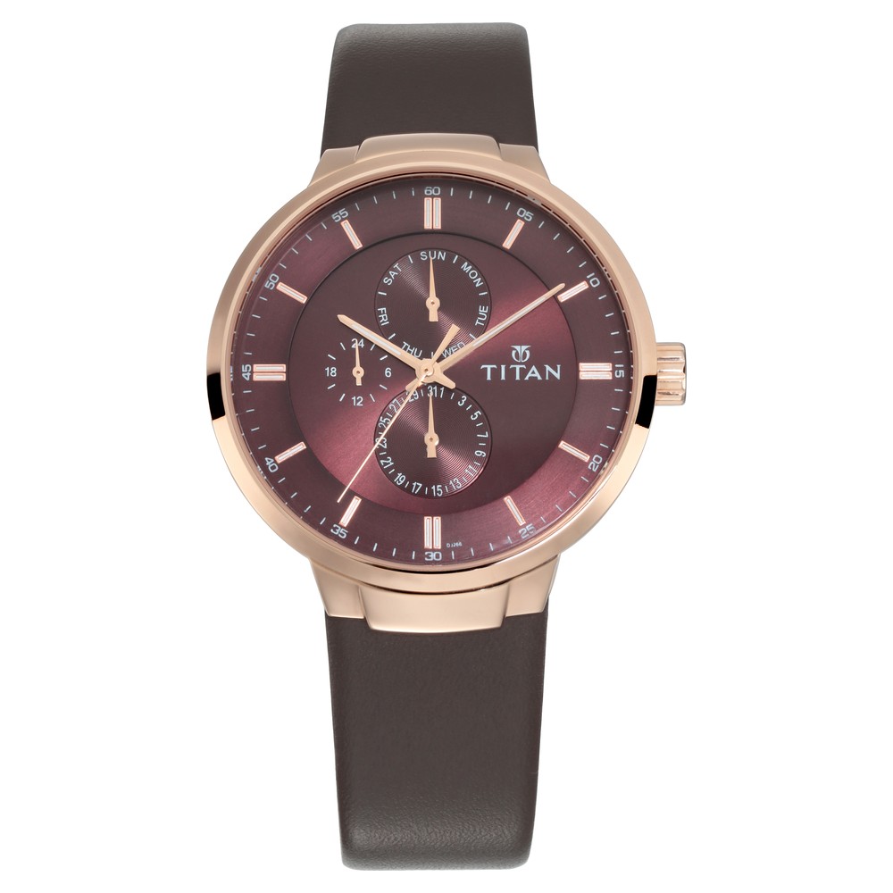 Buy Online Titan Workwear Maroon Dial Quartz Multifunction Leather ...