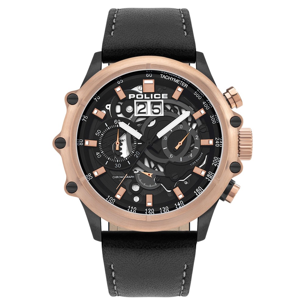 Buy Online Police Quartz Chronograph Black Dial Leather Strap Watch for ...