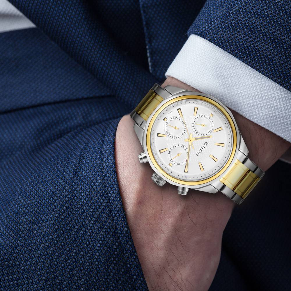 Buy Online Titan Quartz Multifunction Silver Dial Stainless Steel Strap ...