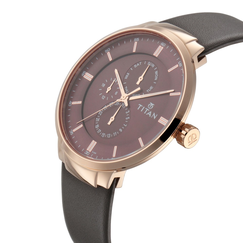 Buy Online Titan Workwear Maroon Dial Quartz Multifunction Leather ...