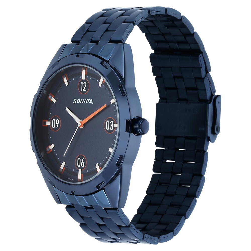 Buy Online Sonata Blues Quartz Analog Blue Dial Metal Strap Watch for ...