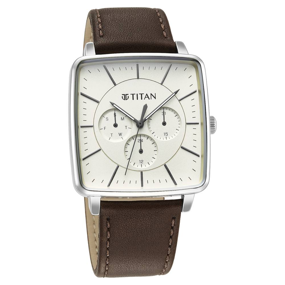 Buy Online Titan Avant Garde Quartz Multifunction Silver Dial Leather ...