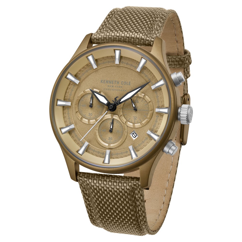 Buy Online Kenneth Cole Quartz Chronograph Khaki Dial Brown Nylon Strap ...